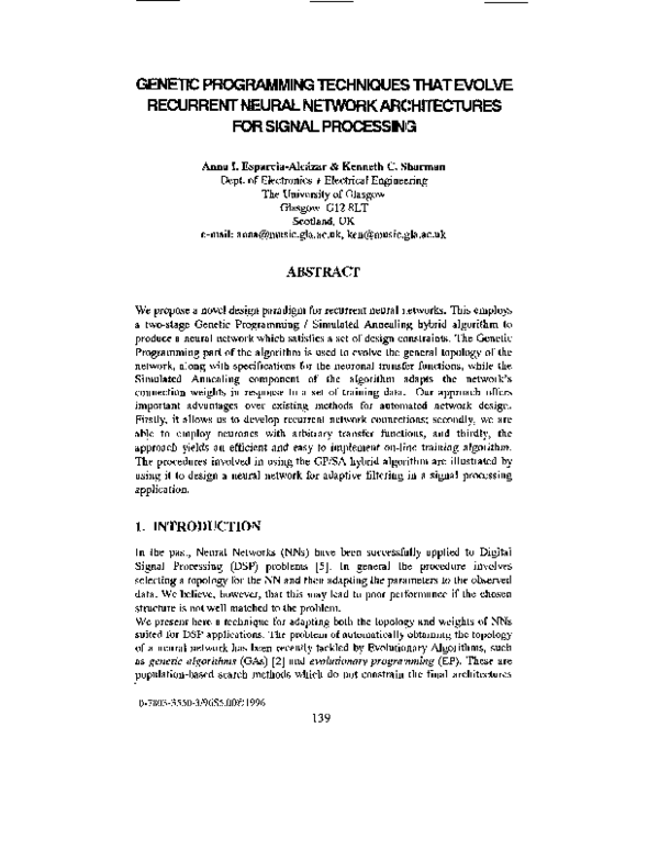 (PDF) E volving Recurrent Neural Network Architectures by Genetic Programming