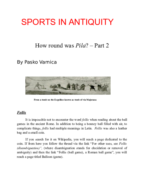(DOC) SPORT IN ANTIQUITY Ball Games played by the ancient Romans