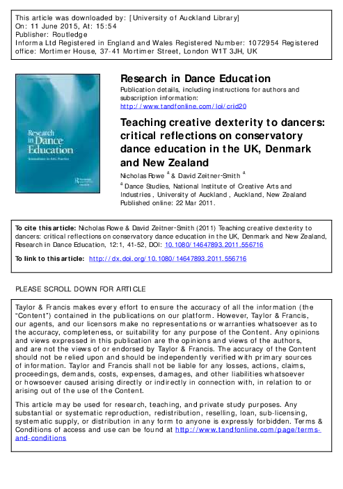 (PDF) Teaching creative dexterity to dancers: critical reflections on ...