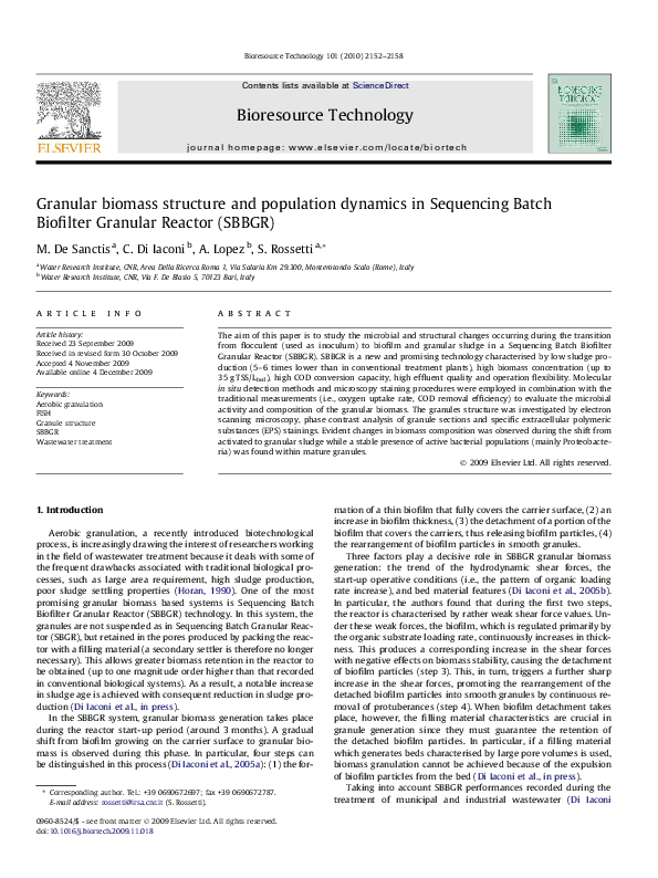 Granular biomass structure and population dynamics in Sequencing Batch ...