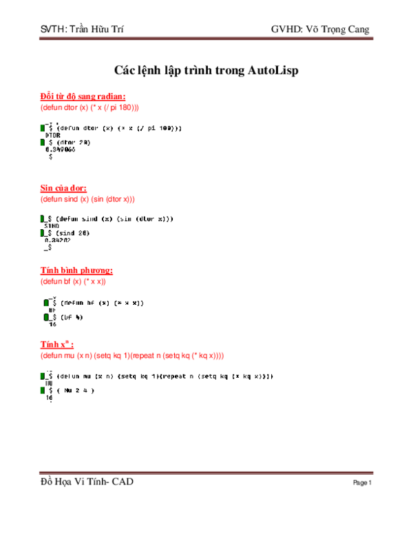 (PDF) Các lệnh lập trình trong AutoLisp