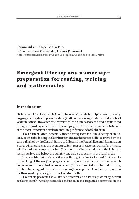 (PDF) Emergent literacy and numeracy – preparation for reading, writing ...