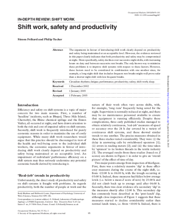 (PDF) Shift work, safety and productivity