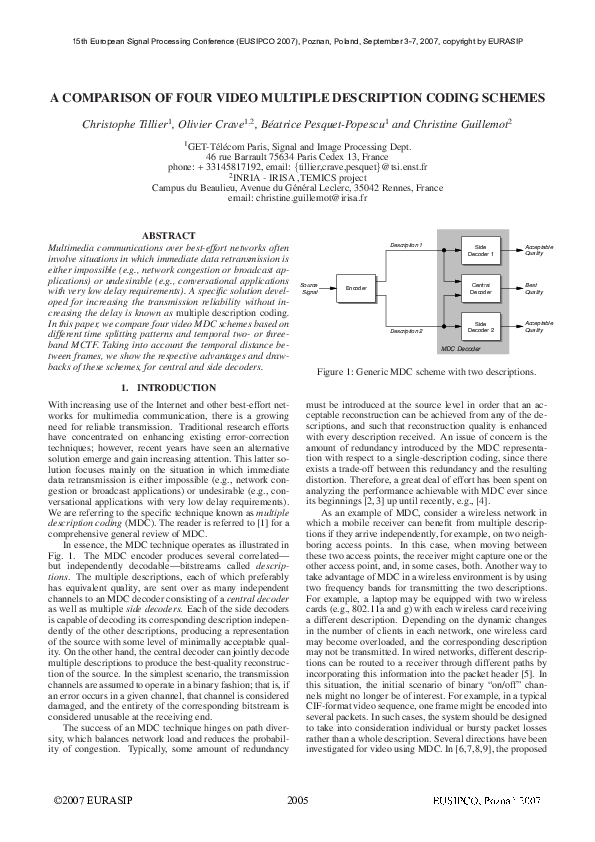 Pdf A Comparison Of Four Video Multiple Description Coding Schemes