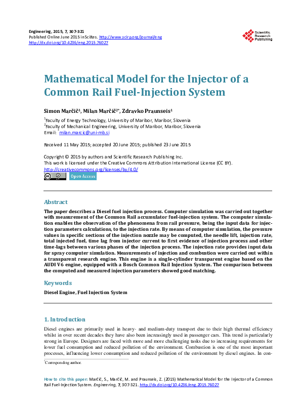 (PDF) Mathematical Model for the Injector of a Common Rail Fuel ...