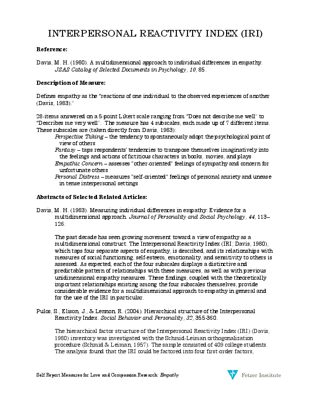 (PDF) Self Report Measures for Love and Compassion Research: Empathy ...