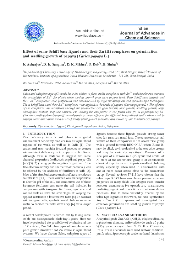 (PDF) Effect of some Schiff base ligands and their Zn (II) complexes on germination and seedling ...