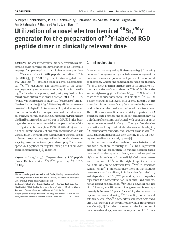 (PDF) Utilization of a novel electrochemical 90Sr/90Y generator for the ...