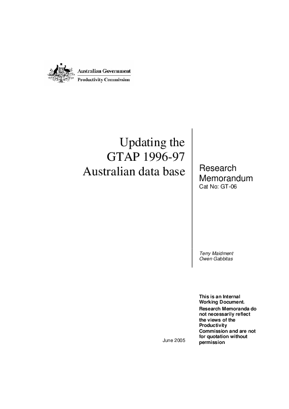 (PDF) Updating the Australian GTAP database 1996-97