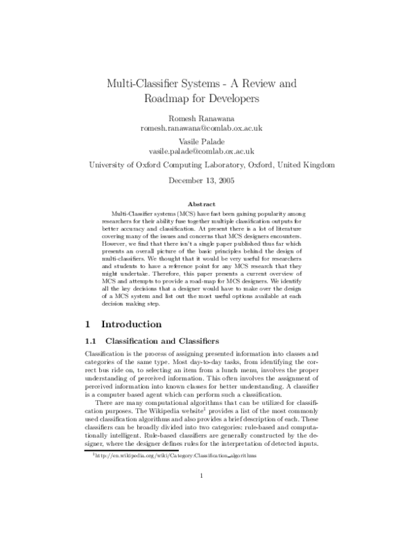 Pdf Multi Classifier Systems A Review And Roadmap For Developers