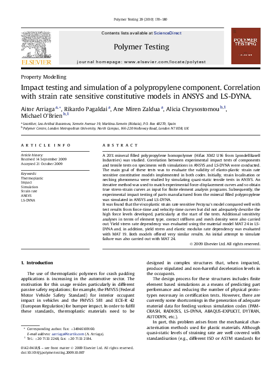 (PDF) Impact testing and simulation of a polypropylene component.