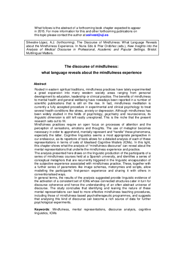 (PDF) The discourse of mindfulness: what language reveals about the ...