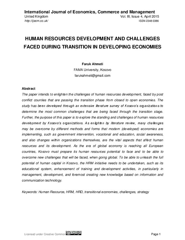 (PDF) HUMAN RESOURCES DEVELOPMENT AND CHALLENGES FACED DURING ...