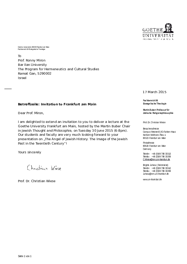 Invitation au „Frankfurt Frühstück“ - Anciens Et Réunions