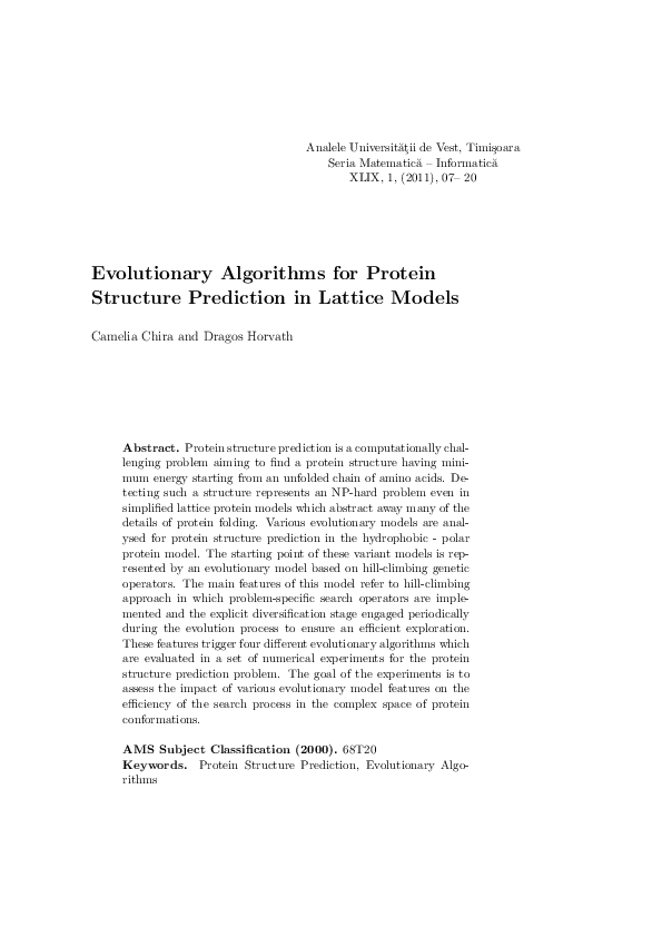 (PDF) Evolutionary Algorithms for Protein Structure Prediction in Lattice Models