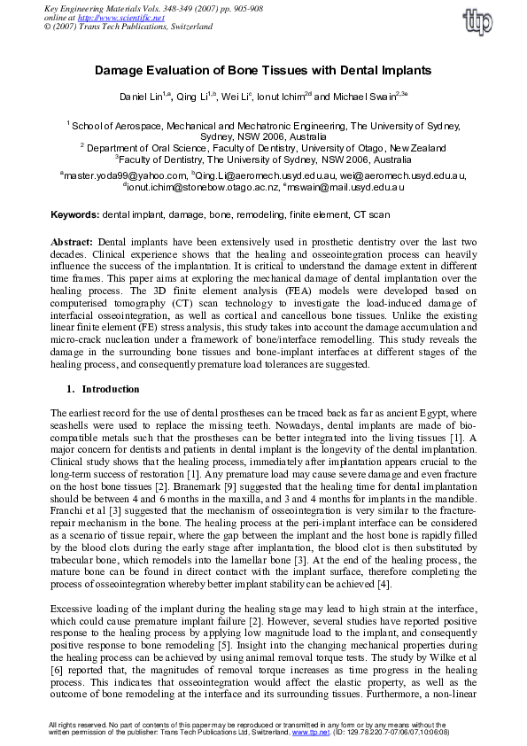 (PDF) Damage Evaluation of Bone Tissues with Dental Implants | Daniel ...