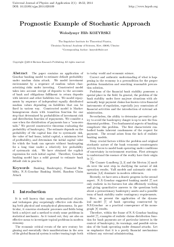 (PDF) Prognostic Example of Stochastic Approach