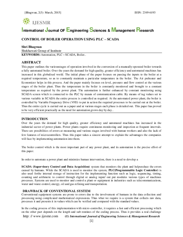 (PDF) CONTROL OF BOILER OPERATION USING PLC – SCADA