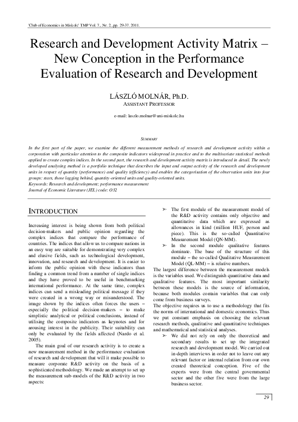 (PDF) Research and Development Activity Matrix – New Conception in the ...