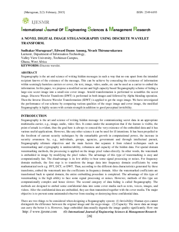 A Novel Digital Image Steganography Using Discrete Wavelet Transform