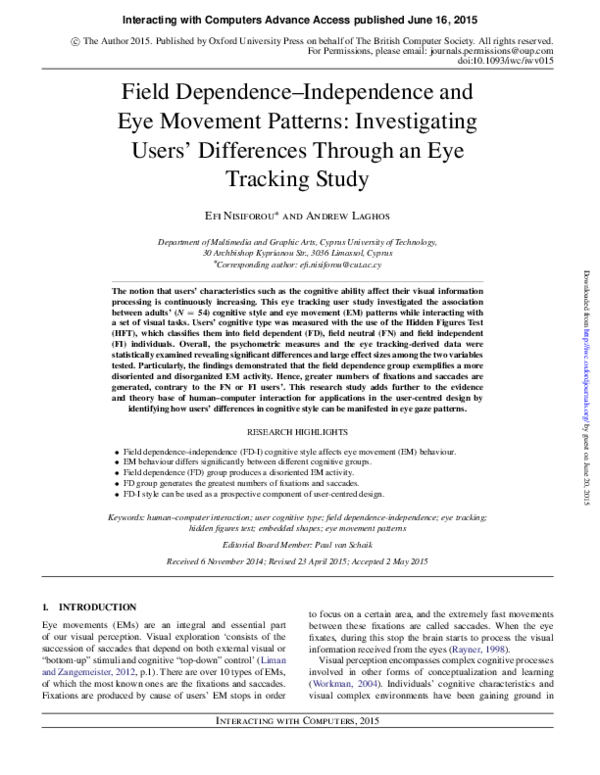 (PDF) Field Dependence–Independence and Eye Movement Patterns ...
