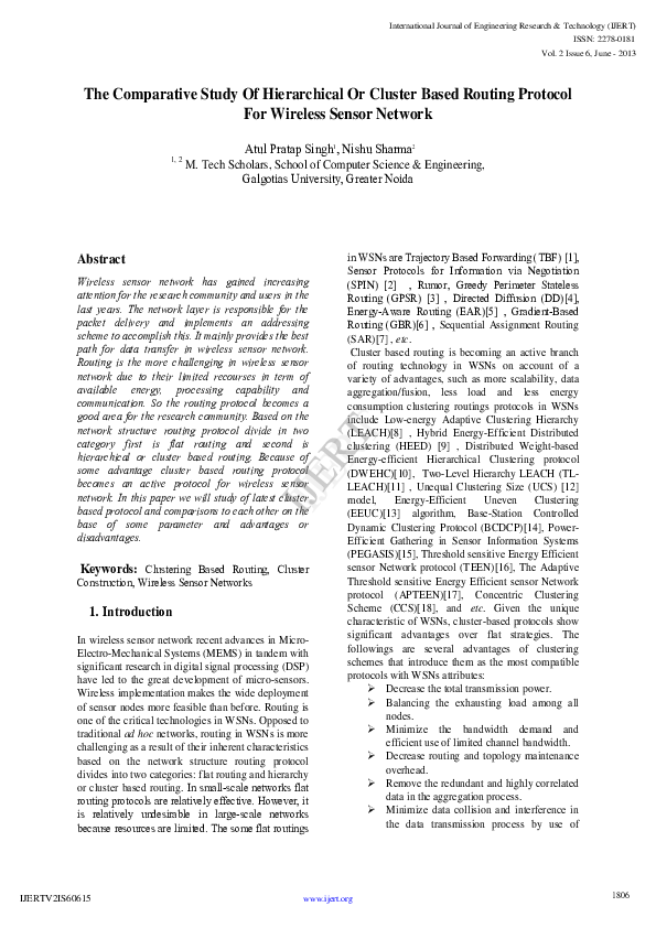 (PDF) The Comparative Study Of Hierarchical Or Cluster Based Routing Protocol For Wireless ...