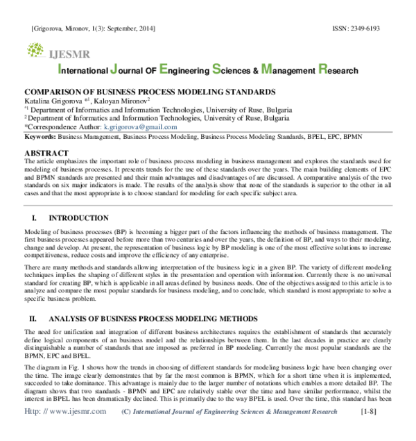 (PDF) COMPARISON OF BUSINESS PROCESS MODELING STANDARDS