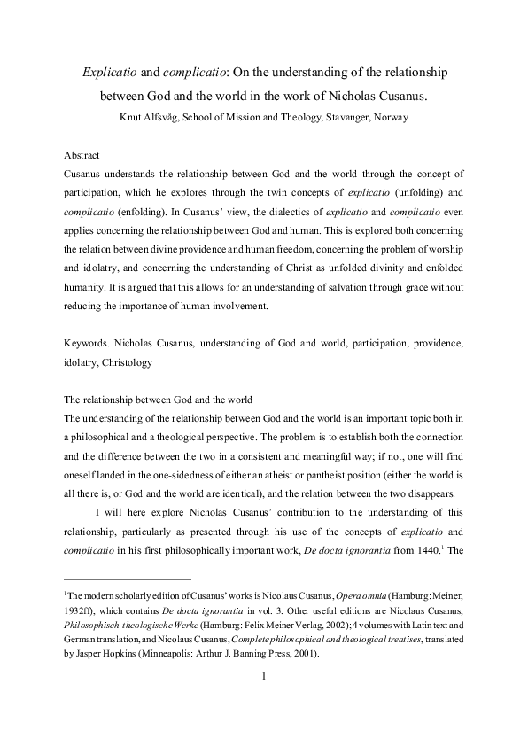 (PDF) Explicatio and complicatio: On the understanding of the ...