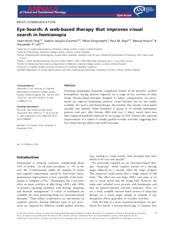 Eye-Search: A web-based therapy that improves visual search in hemianopia