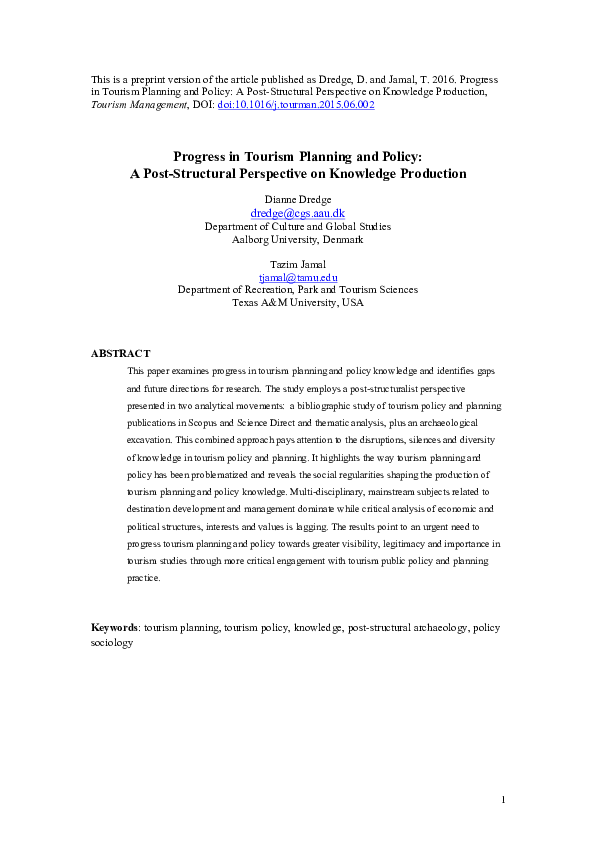 (PDF) Progress in tourism planning and policy: A post-structural ...