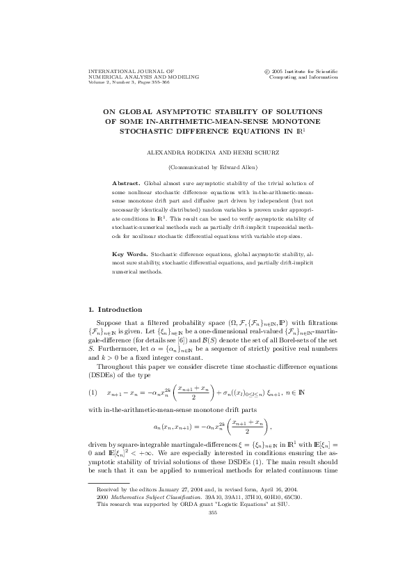 (PDF) ON GLOBAL ASYMPTOTIC STABILITY OF SOLUTIONS OF SOME IN-ARITHMETIC-MEAN-SENSE MONOTONE ...