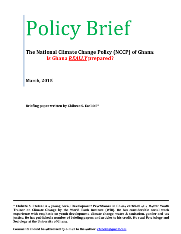 (PDF) Policy Brief: National Climate Change Policy (NCCP) of Ghana