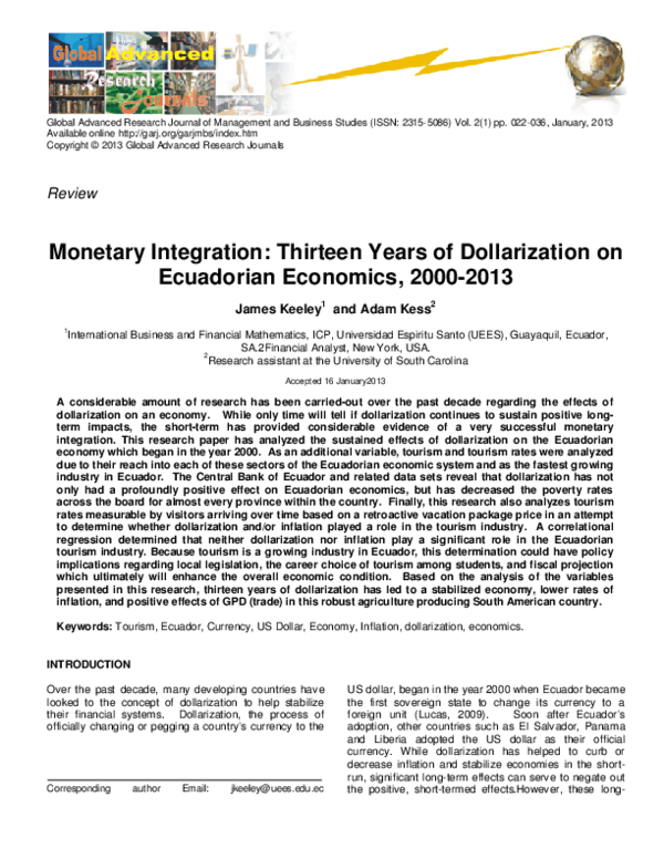 (PDF) Monetary Integration: Thirteen Years of Dollarization on ...