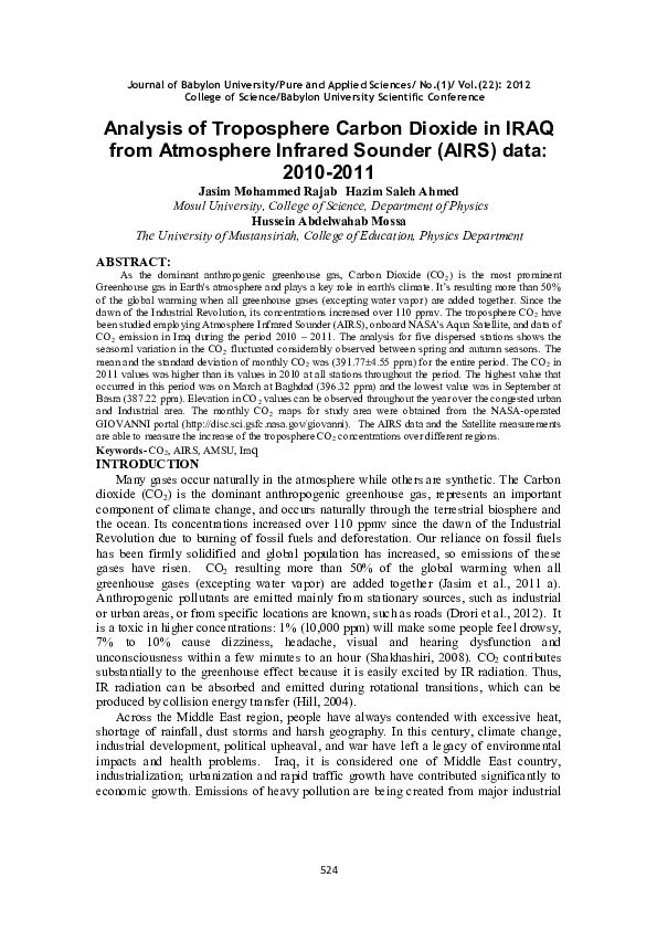 (PDF) Analysis of Troposphere Carbon Dioxide in IRAQ from Atmosphere ...