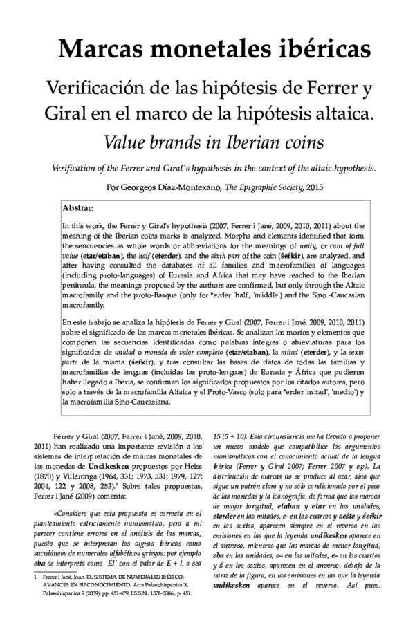 (PDF) Value brands in Iberian coins. Verification of the Ferrer and ...