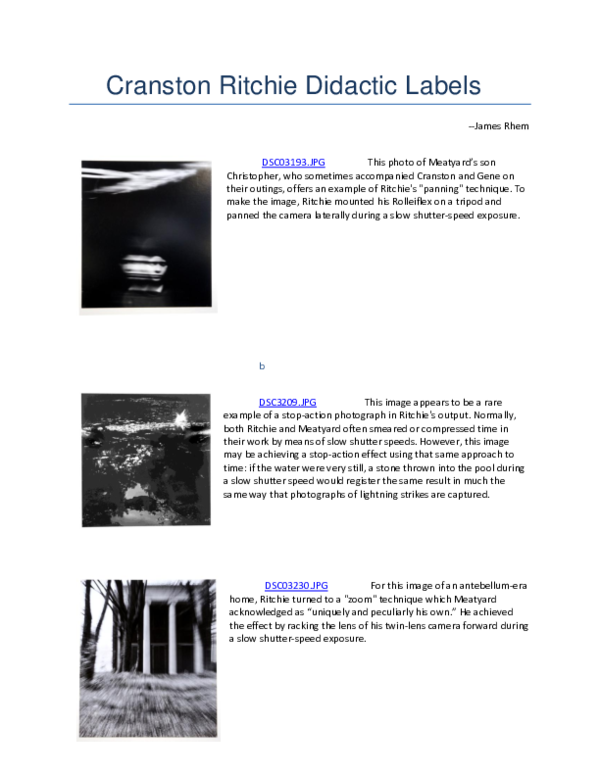Cranston Ritchie Exhibition Didactic Image Labels