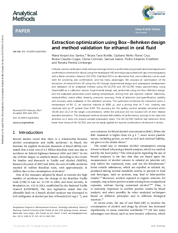 (PDF) Extraction optimization using Box–Behnken design and method validation for ethanol in oral ...