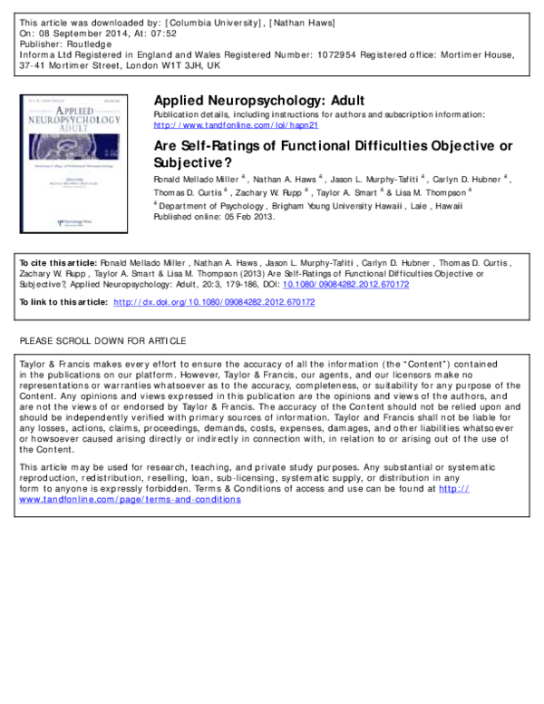 (PDF) Are Self-Ratings of Functional Difficulties Objective or Subjective
