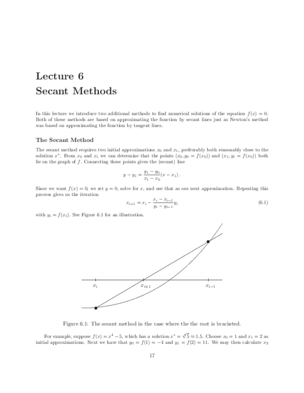 (PDF) Lecture 6 Secant Methods
