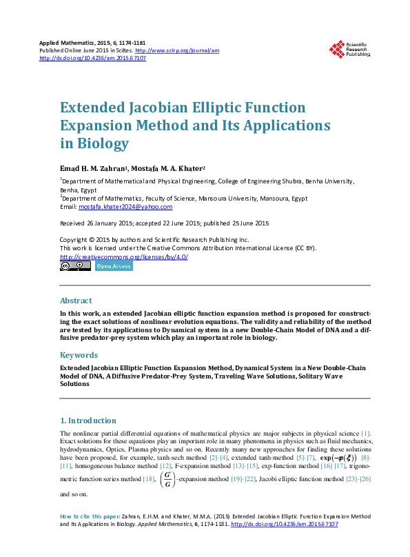 (PDF) Extended Jacobian Elliptic Function Expansion Method and Its Applications in Biology
