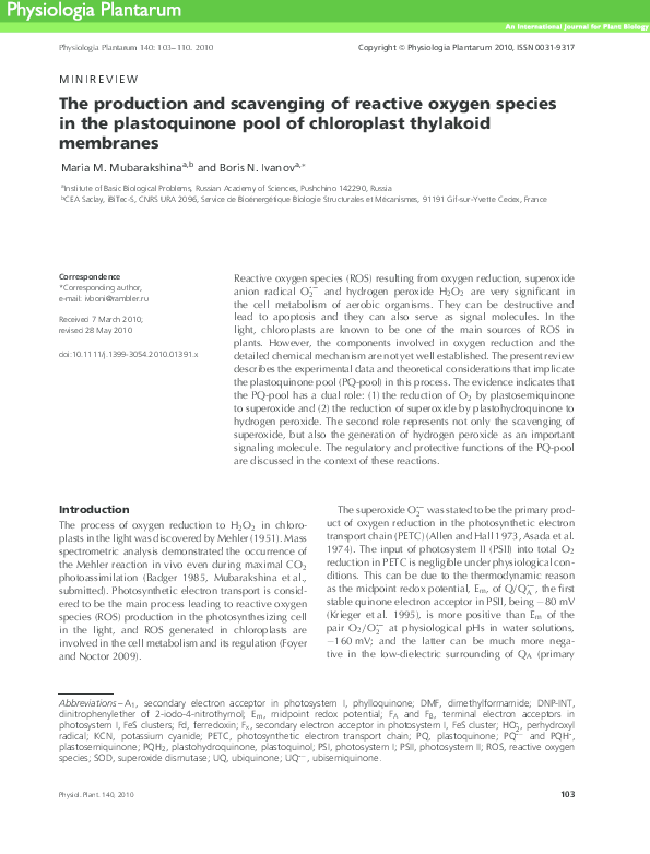 (PDF) The production and scavenging of reactive oxygen species in the ...