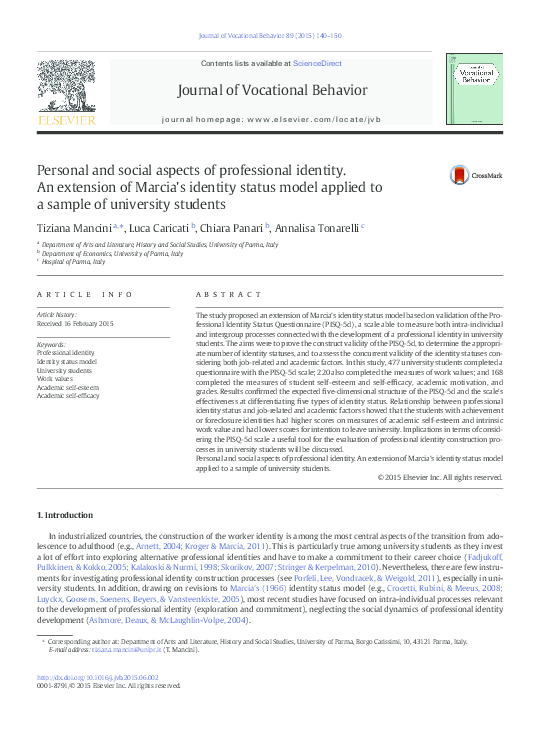 (PDF) Personal and social aspects of professional identity.: An ...