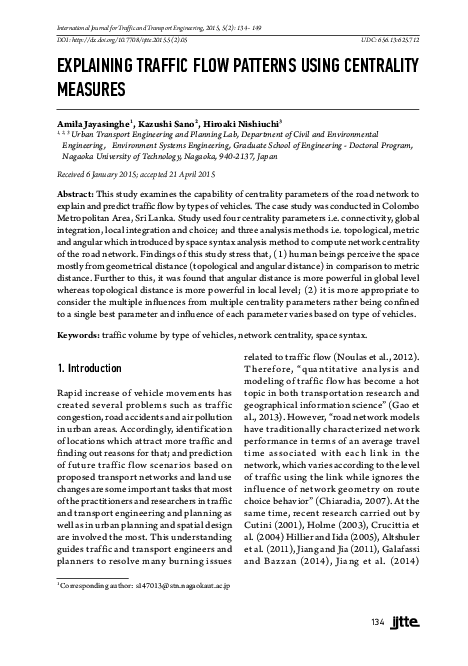 (PDF) EXPLAINING TRAFFIC FLOW PATTERNS USING CENTRALITY MEASURES