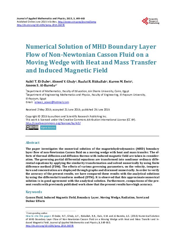 Pdf Numerical Solution Of Mhd Boundary Layer Flow Of Non Newtonian