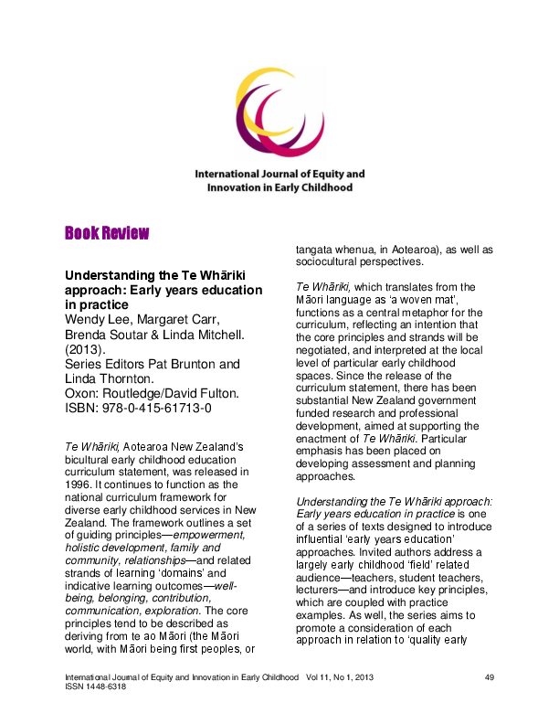 (PDF) Understanding the Te Whāriki approach: Early years education in ...