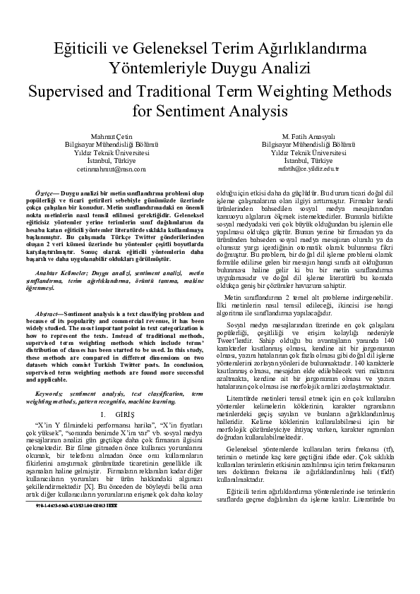 (PDF) Supervised and Traditional Term Weighting Methods for Sentiment Analysis