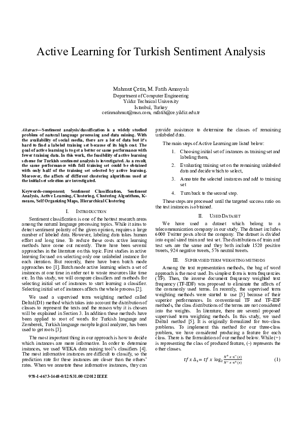 (PDF) Active Learning for Turkish Sentiment Analysis