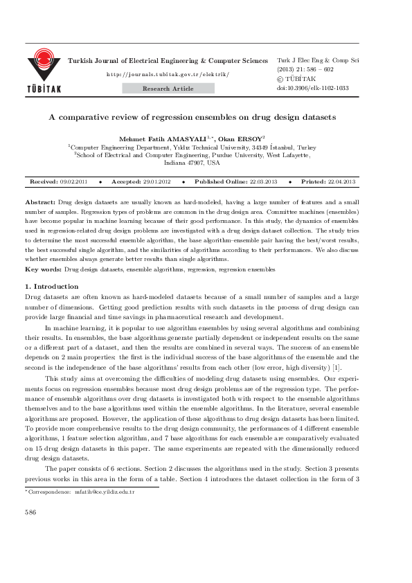 (PDF) A Comparative Review of Regression Ensembles on Drug Design Datasets