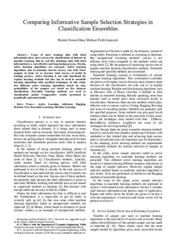(PDF) Comparing Informative Sample Selection Strategies in Classification Ensembles