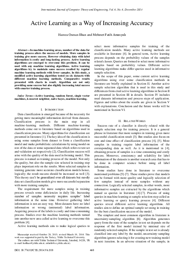 (PDF) Active Learning as a Way of Increasing Accuracy | Mehmet Fatih Amasyali - Academia.edu